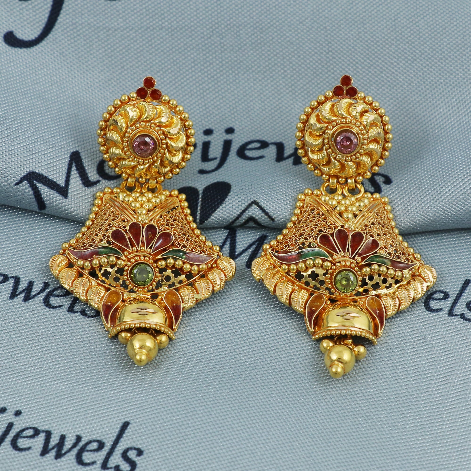 morvijewels 22K Gold Handcrafted Dangle Earrings Traditional Indian Bridal Jewelry Ethnic Gold Earrings for Women K5374 18K Gold