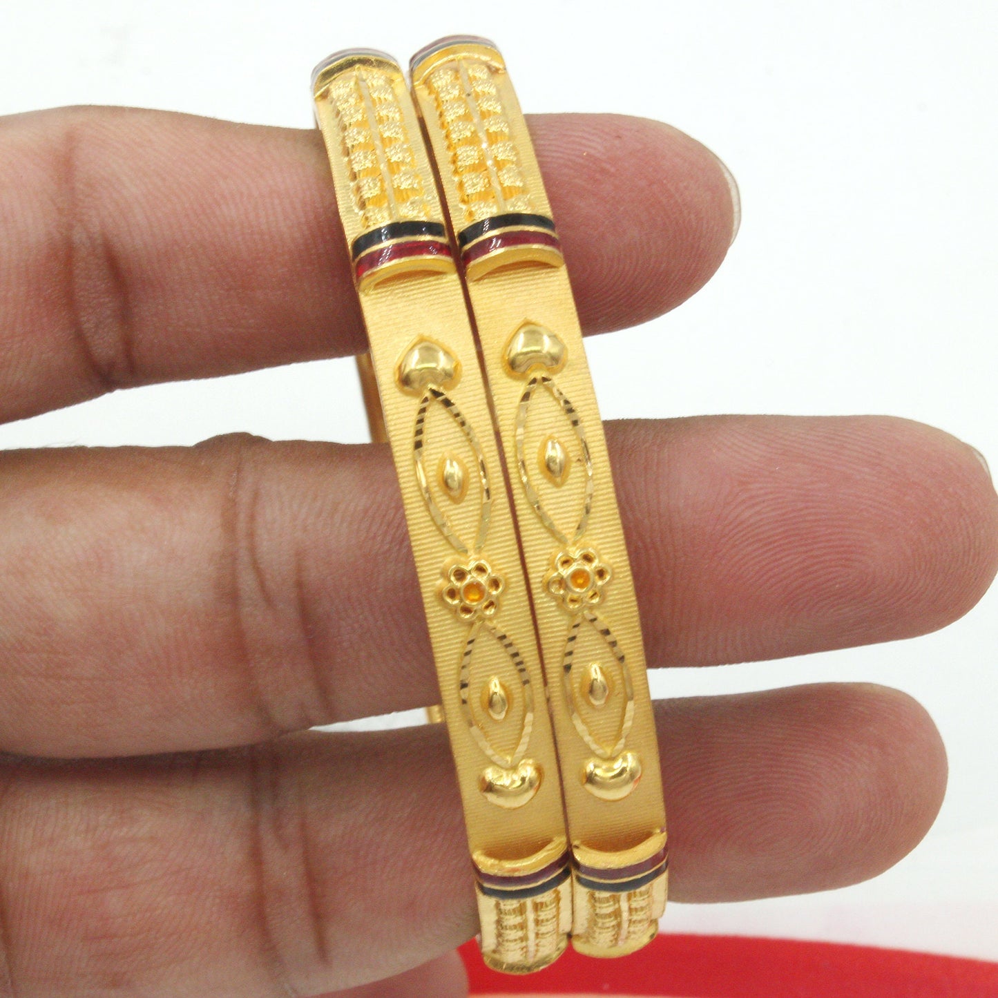 22k yellow gold handmade traditional indian bangle bracelet kada pair ...